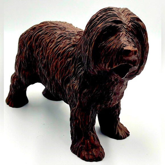 Accents | Vintage English Sheep Dog Sculpture Detailed Solid Carved ...